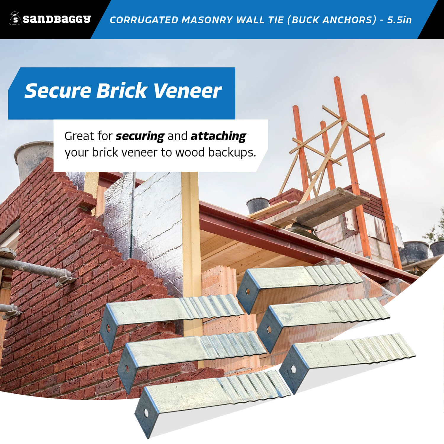 5-1/2" Corrugated Masonry Wall Tie - Buck Anchors – Sandbaggy