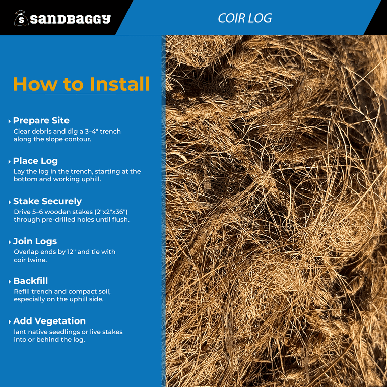 Coir Log – 12" Diameter | Biodegradable Coconut Fiber Erosion Control ...