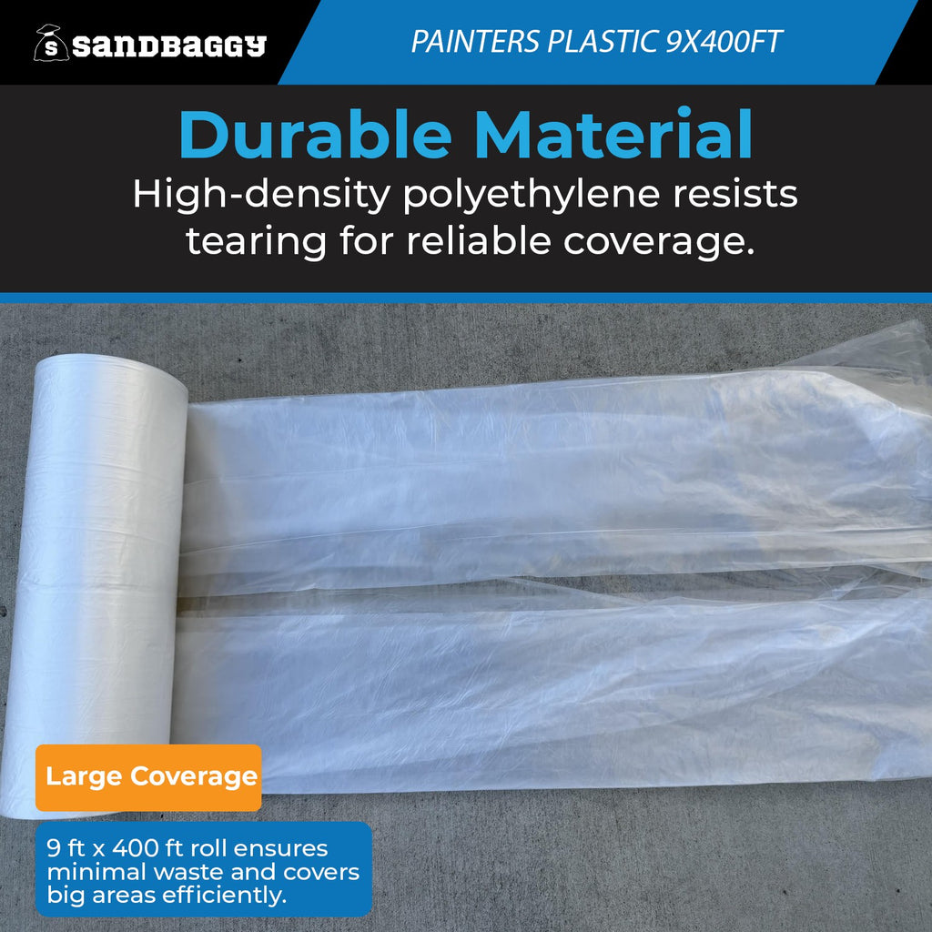 Painters Plastic Sheeting – 9 ft x 400 ft HDPE (0.31 Mil), Made in USA ...
